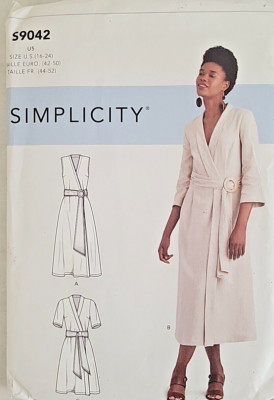 Simplicity 9042 Sewing Pattern Misses Wrap Dress Size 16 18 20 22 24 ...