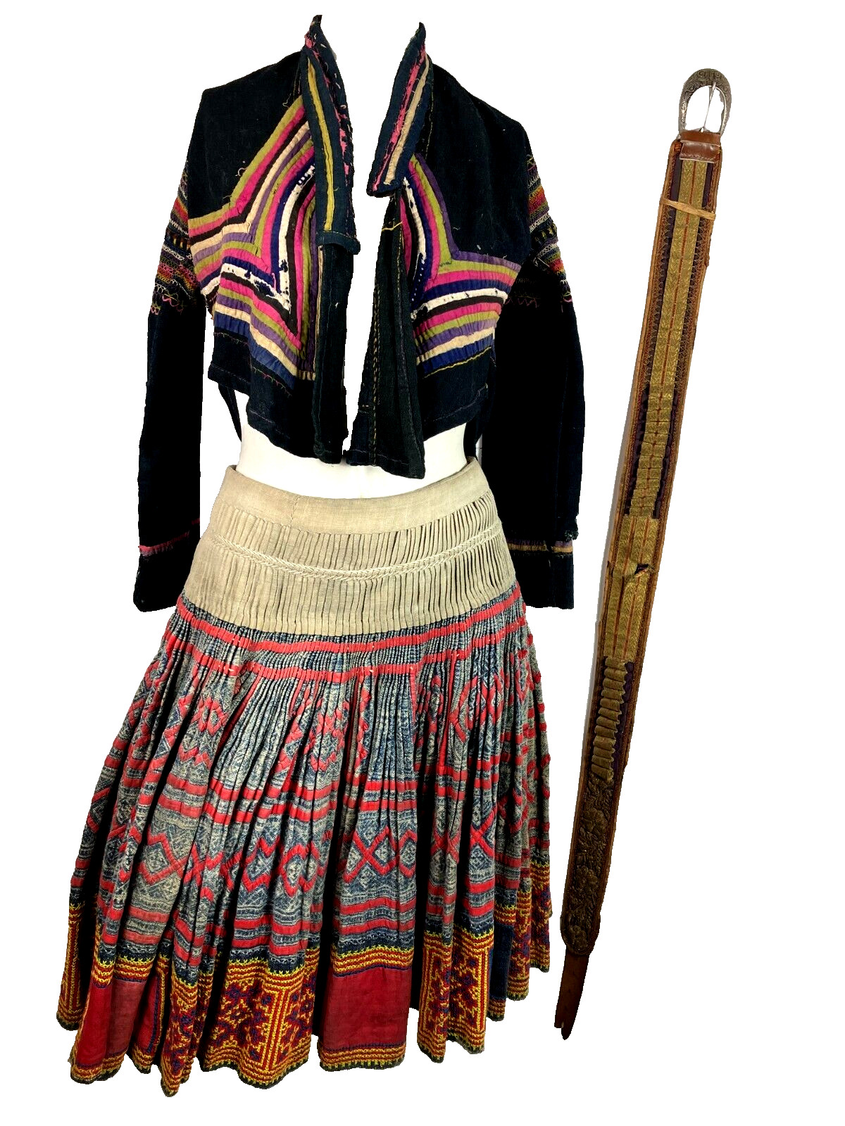 Vintage Antique 3 Pc Laos Thai Hmong Miao Embroidered… - Gem