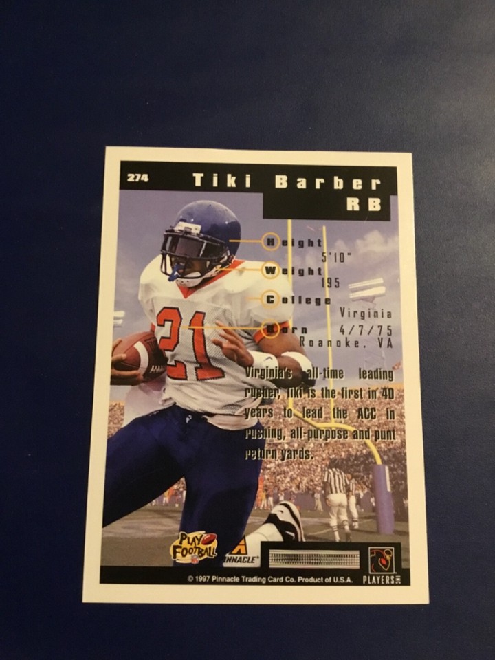 1997 Score # 274 Tiki Barber Rookie New York Giants Football Card | eBay