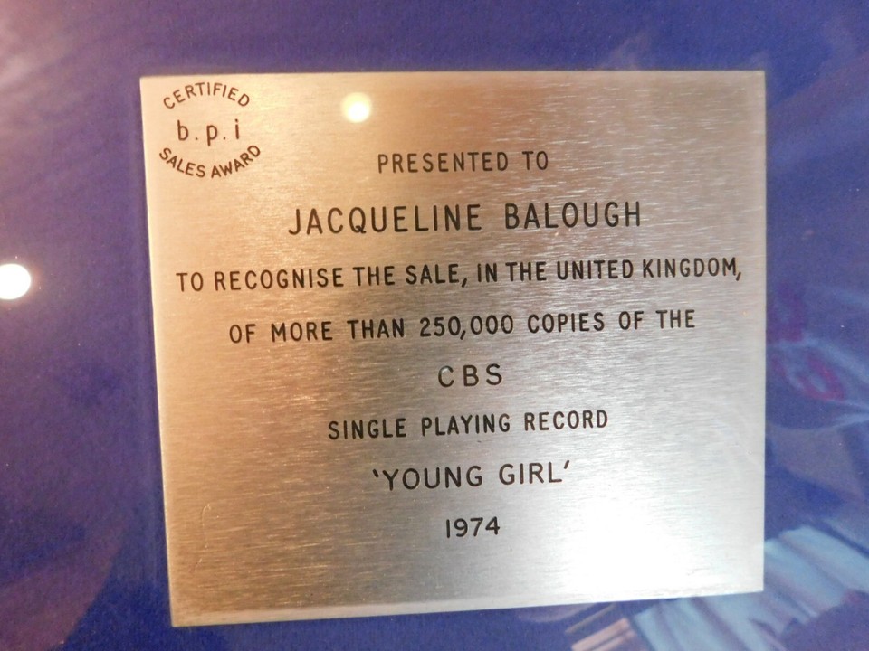 BPI (RIAA UK) Gary Pucket & The Union Gap 1974 YOUNG GIRL 250,000 sales ...
