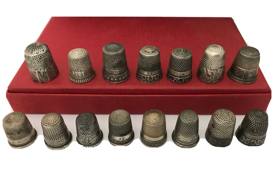 ANTIQUE STERLING SILVER THIMBLE LOT COLLECTION 15 MIXED DESIGNER ...