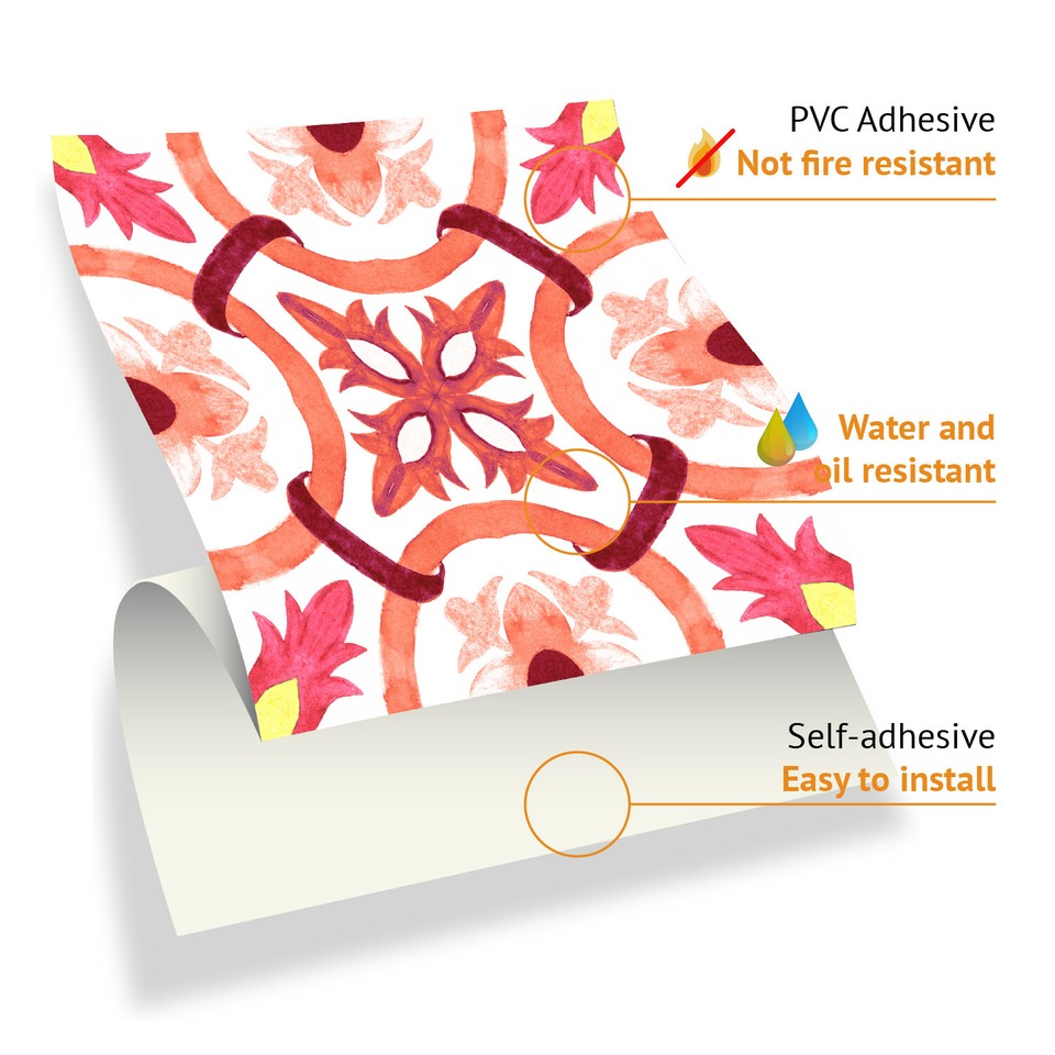 Tile Transfers Stickers Wall Vintage Mosaic Self-Adhesive Kitchen Peel ...