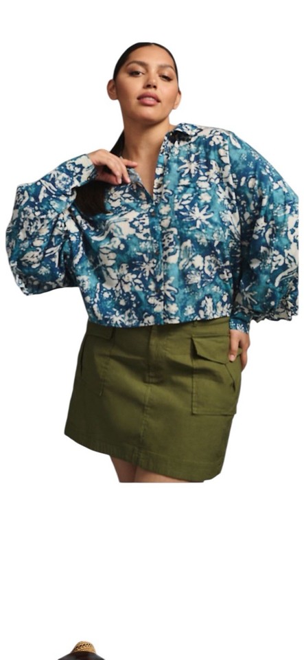 Pilcro Abstract Floral Blouse Boxy Crop Anthropologie Indie Boho Resort ...