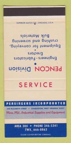 Matchbook Cover - Pencon Persingers Inc Charleston WV 30 Strike SAMPLE ...