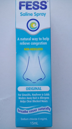 FESS Saline Spray 15ml BOX/CONT. MARKED Sinus hayfever colds allergies ...