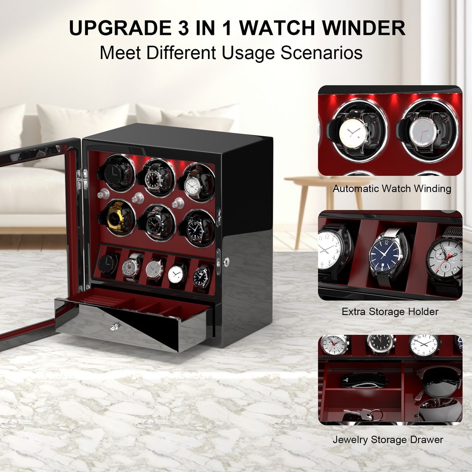 DUKWIN Automatic 6 Watch Winder With 5 Watches Display Storage Box LED ...