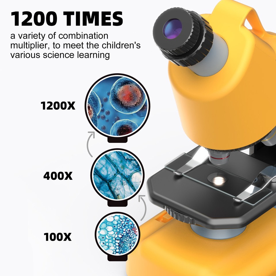 Handheld Microscope 100X-1200X Magnification LED Science Toys Kit For ...