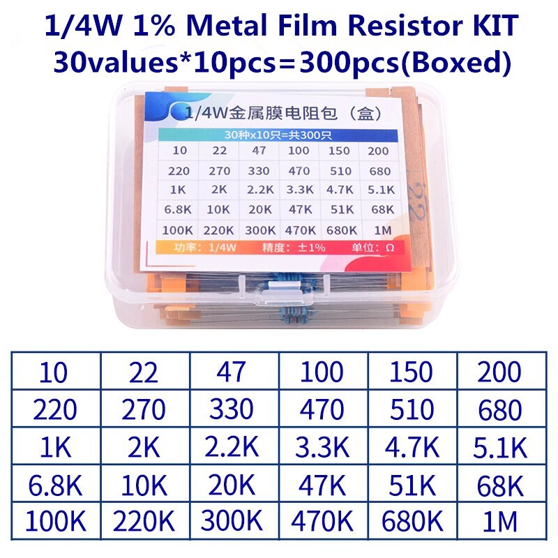 Metal Film Resistor Assortment Kit Set 1% 1/8w 1/4w 1/2W 1W 2W 3W ...