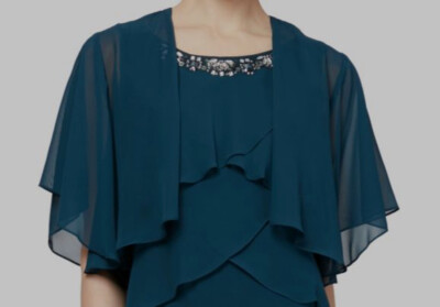 NEW $220 S.L. Fashions Women's Green Open-Front Chiffon Cropped Capelet ...