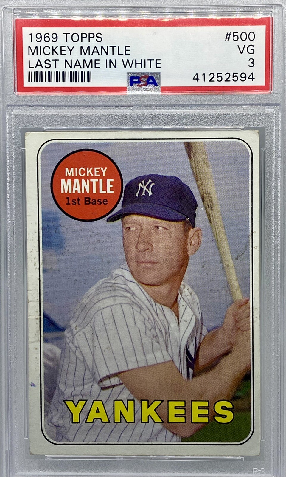 Mickey Mantle 1969 Topps #500 Error (Last Name in White) PSA 3 CENTERED ...