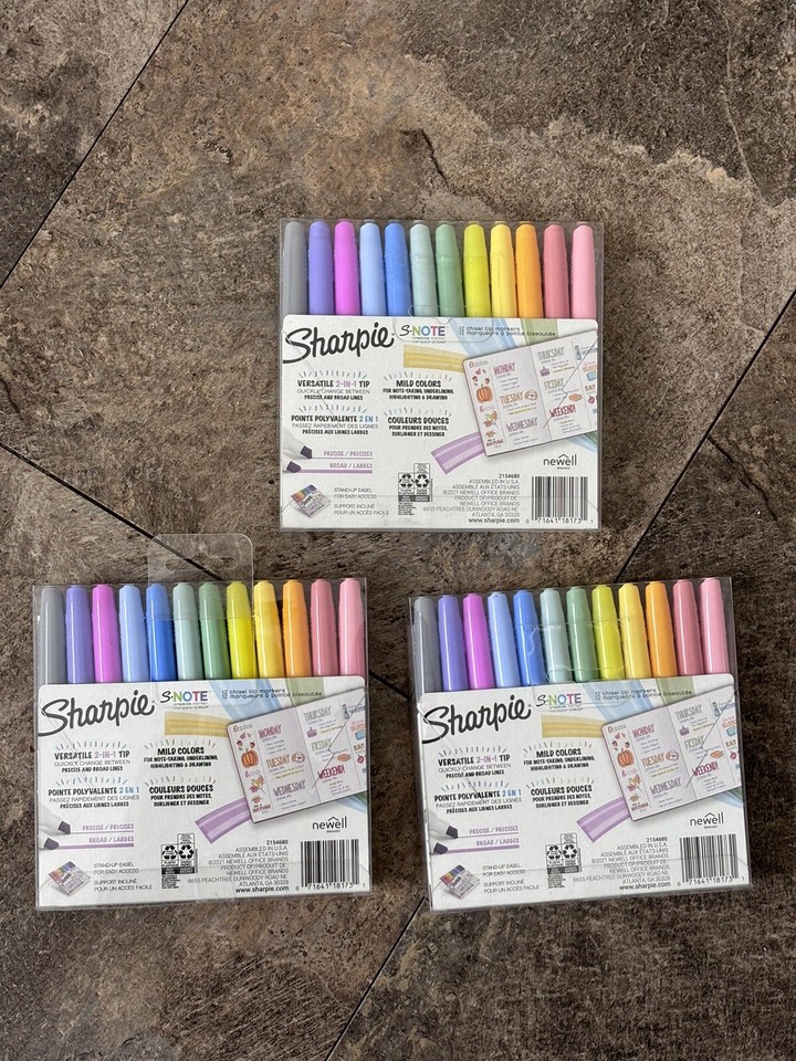 3 Pack Sharpie S Note Creative Markers Notes Highlight Draw 12 Count ...