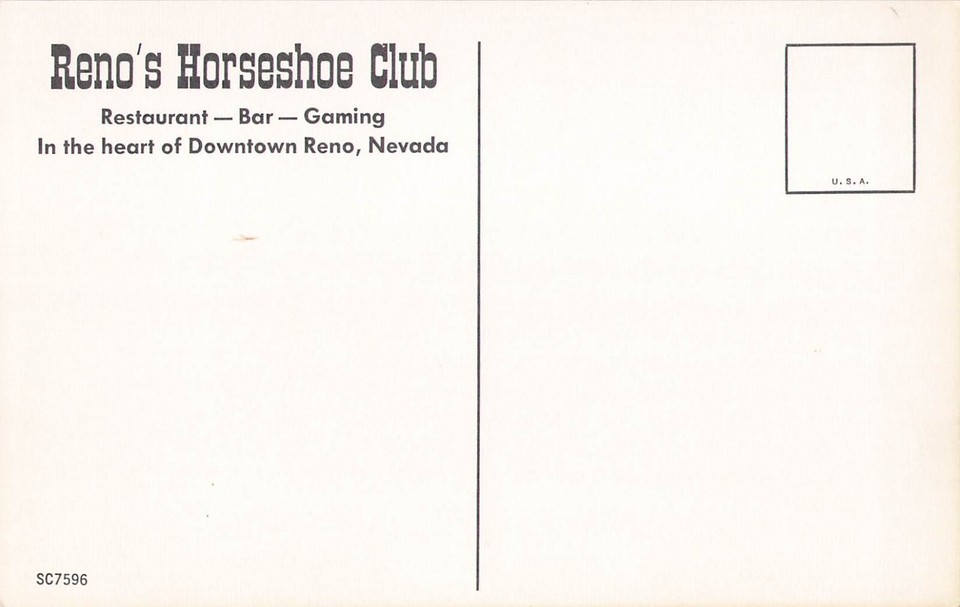 Reno's Horseshoe Club, Reno, Nevada | eBay