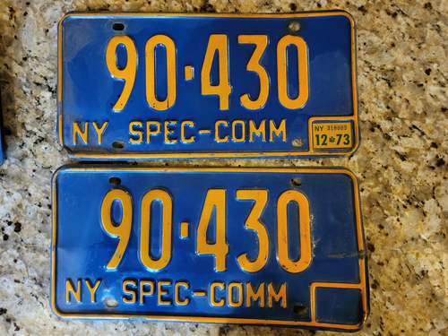 Matching Pair-73 Blue w/Yellow - NEW YORK -SPEC COMMERCIAL License ...