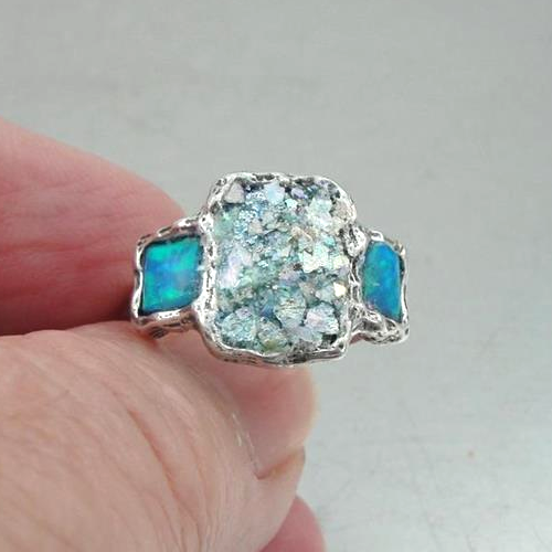 Antique Roman Glass Opal Ring 925 Sterling Silver sz 7,8,9 Hadar ...