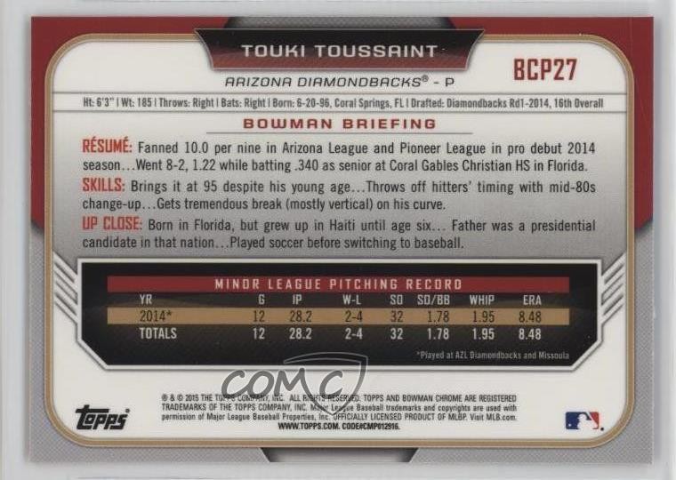 2015 Bowman Chrome Prospects Orange Wave Refractor Touki Toussaint # ...