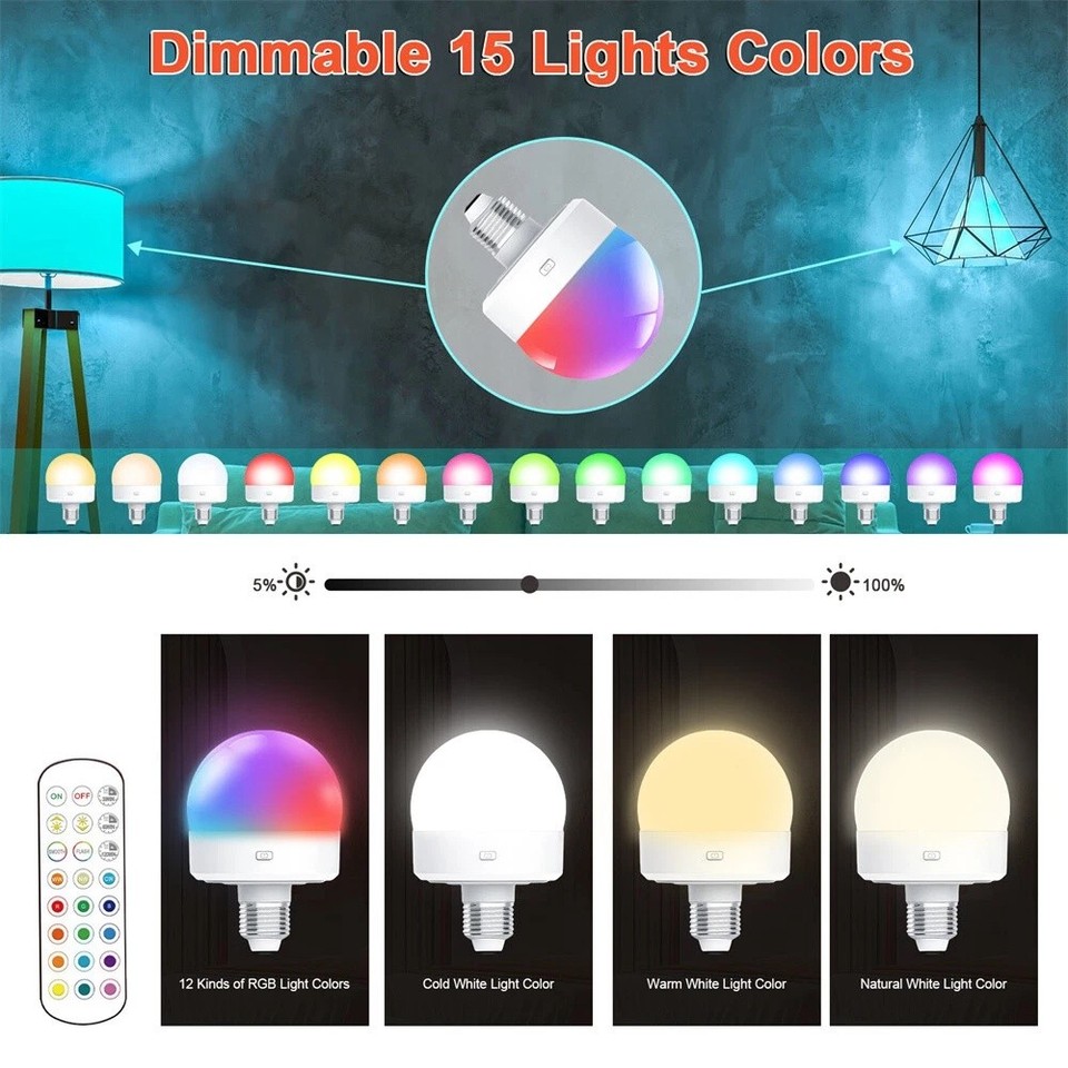 E27 E26 LED Lampe RGBCW - USB Akku 3W 1800mAh mit Fernbedienung | eBay