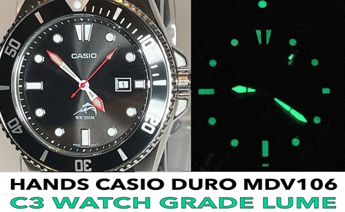 Watch Hands CASIO DURO MDV106 2035 Movement Red/White Green C3 Lume 120 ...