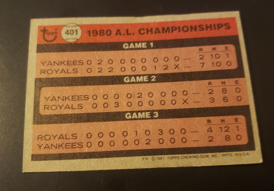 1981 Topps MLB - 1980 AL Championships - Royals Sweep Yankees - VGEX ...