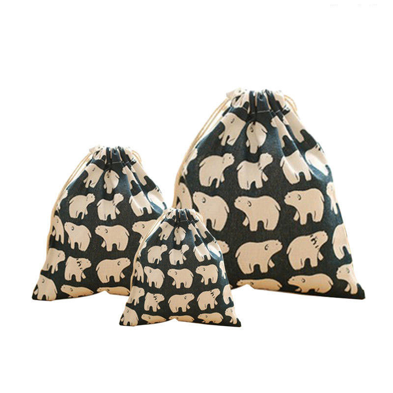 Cotton Linen Fabric Drawstring Storage Bag Organizer Toy Storage Bag 3 ...
