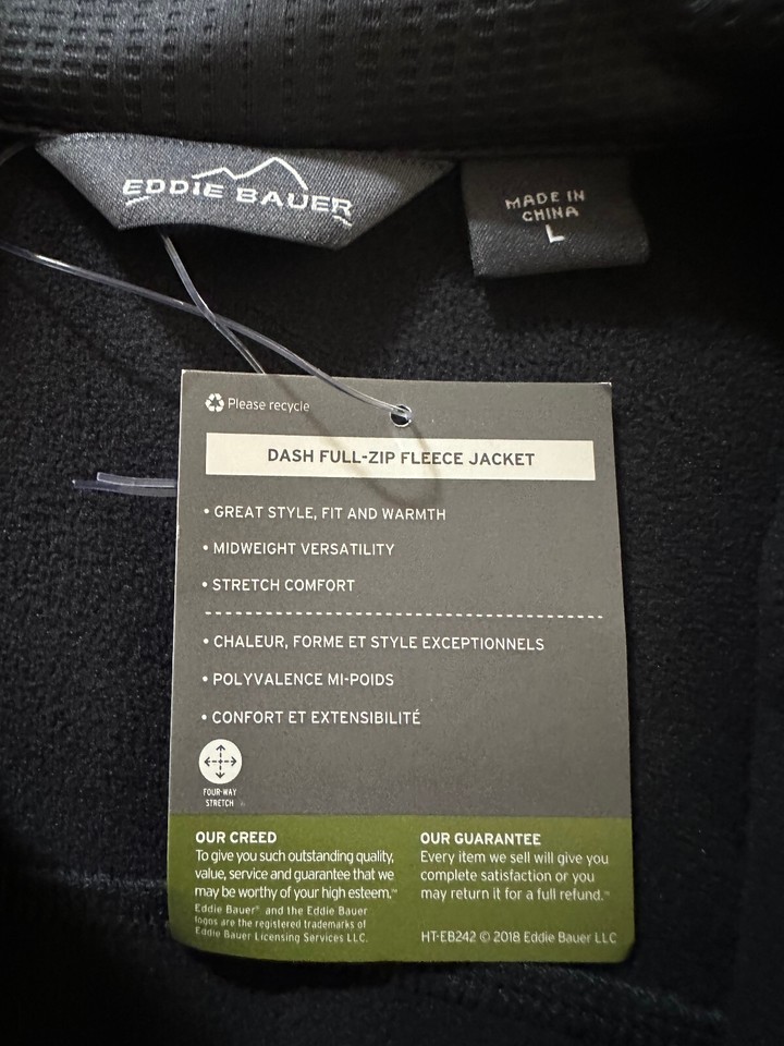 NEW Eddie Bauer Gray Size L Full Zip Fleece Jacket Soft Shall NYSE | eBay