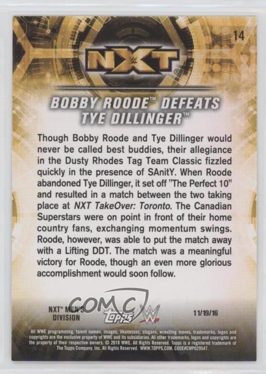 2018 WWE NXT Matches and Moments Blue /50 Bobby Roode Defeats Tye ...