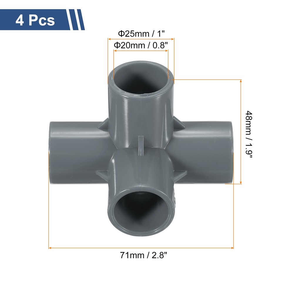 4 Pcs PVC Fitting, 4 Way PVC Fitting 20mm PVC Connectors Elbow Coupling ...