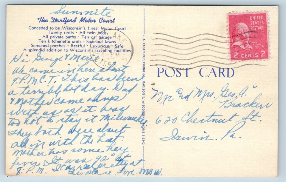 Postcard WI Green Lake The Dartford Motor Court c1950s Linen D3 | eBay