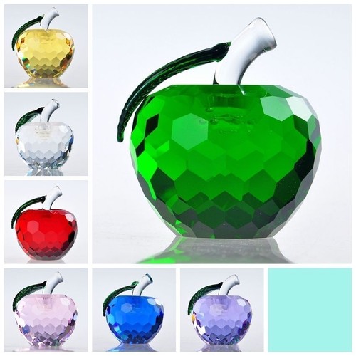 3D Apple Figurine Faceted Crystal Glass Paperweight Wedding Gift Decor ...