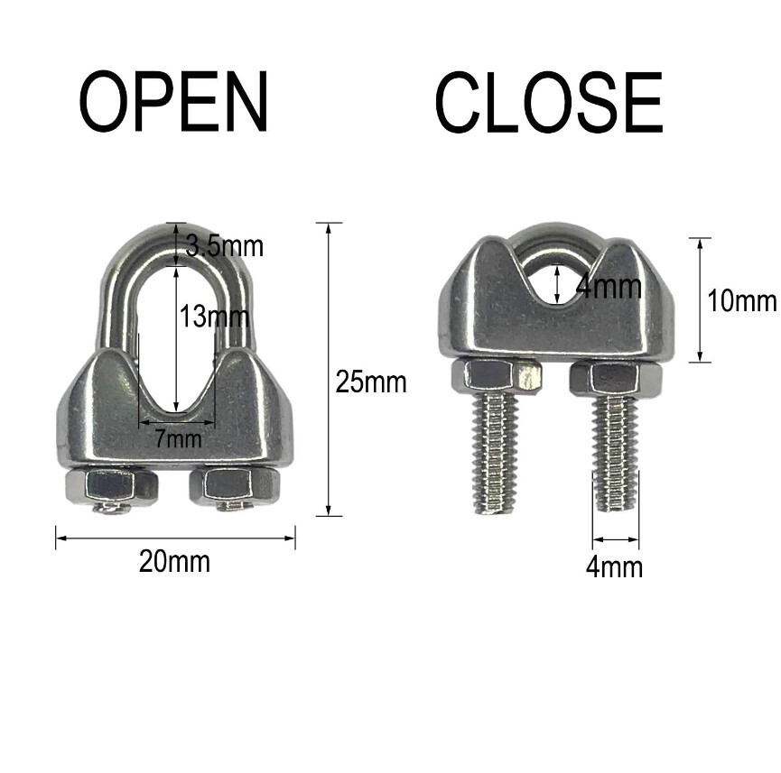 24 Pcs Heavy Duty M4 Stainless Steel Wire Rope Cable Clip Clamp 3/16 ...