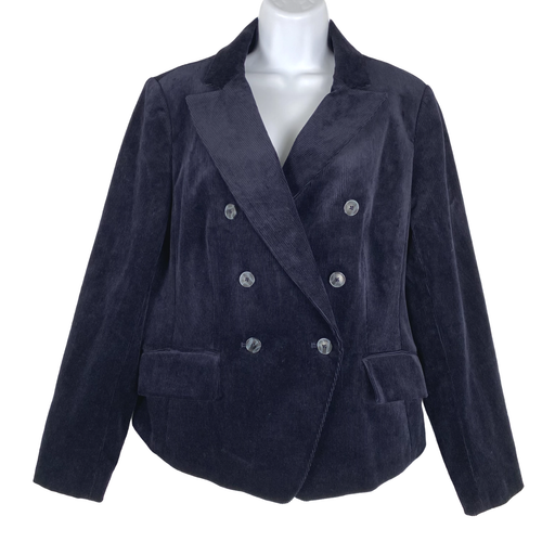 Talbots Corduroy Double Breasted Blazer Jacket Size 12 Navy Blue CJ-1648 | eBay