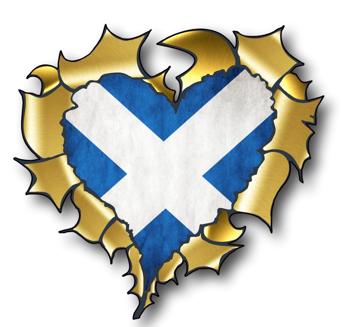 Ripped Torn Metal GOLD HEART Scottish Saltire Scotland Flag vinyl car ...