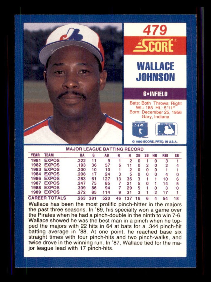 1990 Baseball 1990 Score Wallace Johnson Montreal Expos #479 1 | eBay
