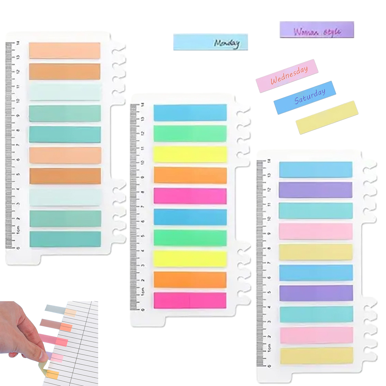 3pcs Sticky Tab With Ruler Durable Writable Office Repositionable Index ...