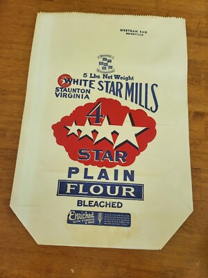 VINTAGE White Star Mills Flour Bag 5 lbs Advertising Staunton Virginia ...
