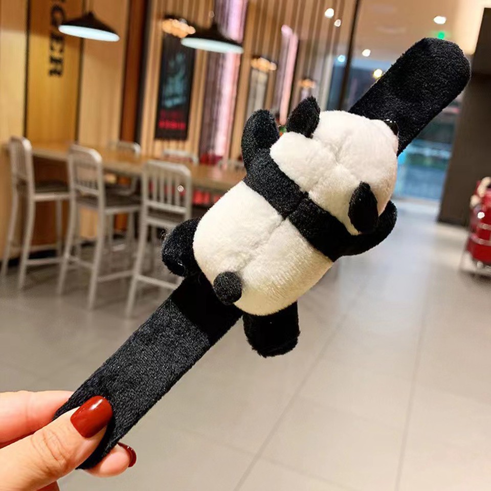 Cartoon Panda Slap Bracelet Metal Silicone Wristband Cute Plush Elastic ...