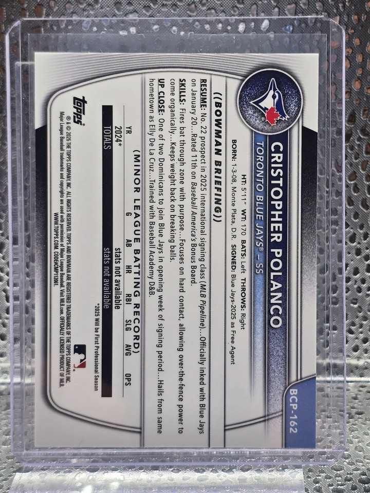 2025 Bowman Chrome Christopher Polanco Blue X Fractor /150 Toronto Blue ...