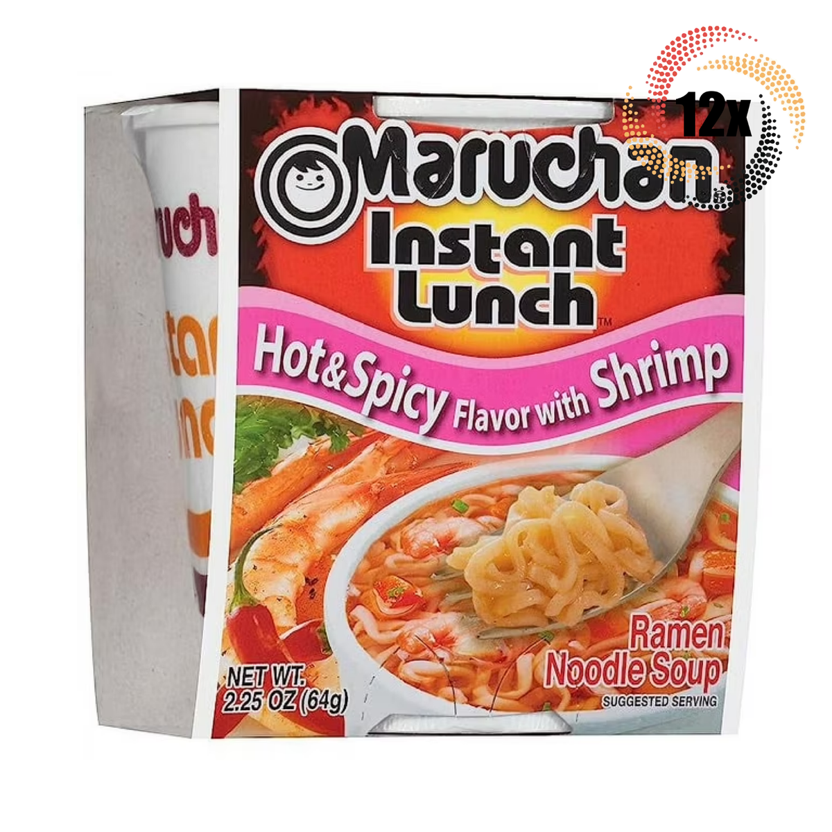 12x Tassen Maruchan Instant Lunch heiB wurzig Garnelen Geschmack Ramen Nudeln