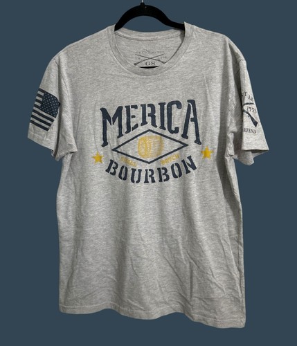 Grunt Style Merica Bourbon Graphic T-Shirt Gray Short Sleeve Crew Neck ...