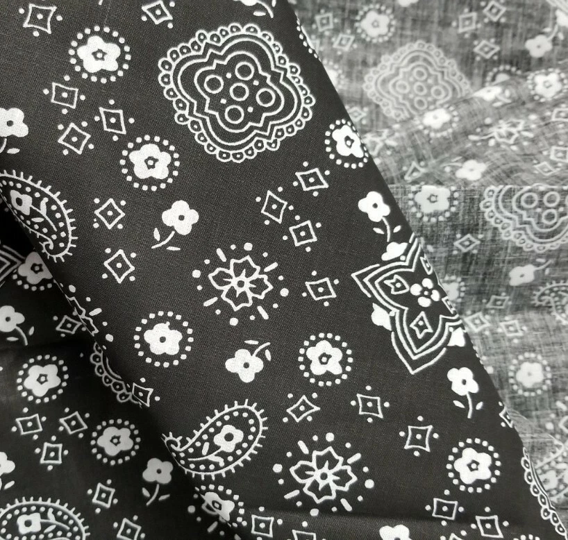 Black Bandana Print Fabric