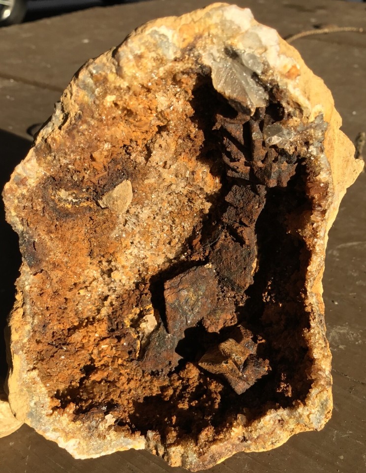 Gold Ore Specimen Quartz Geode from Mexico, large rusty pyrite crystal ...