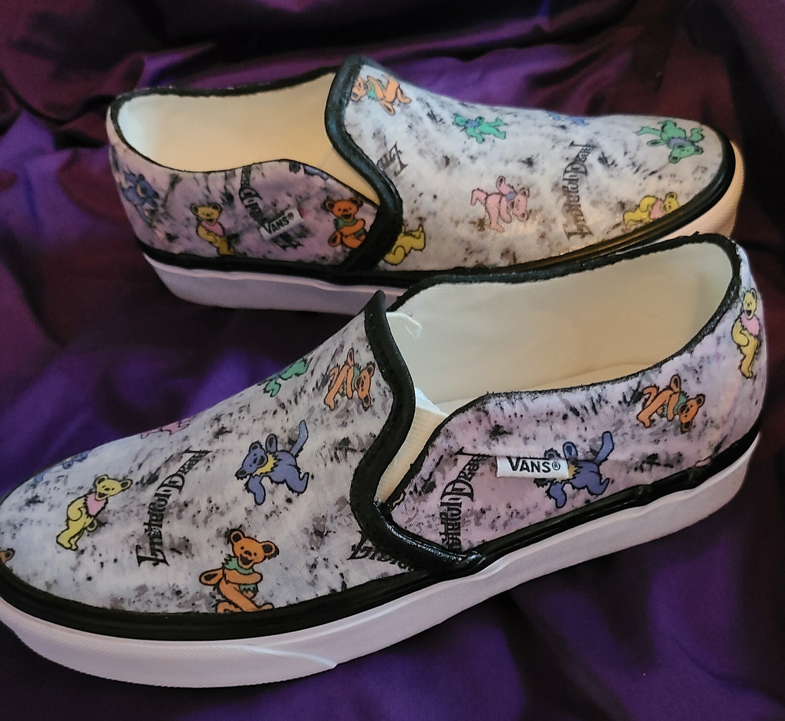 VANS Shoes Custom Hand Detailed Slip On Women's Dancing bears | eBay