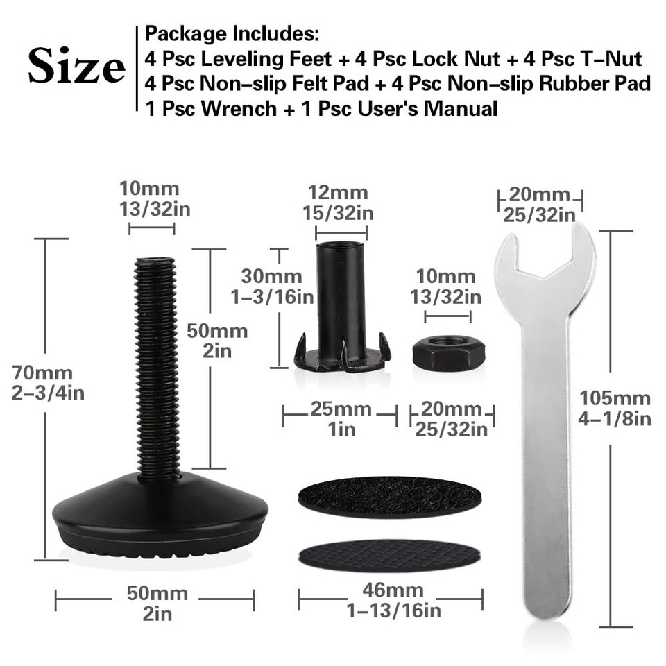 4 Set M10 Adjustable Leveling Feet, Heavy Duty Height Adjuster ...