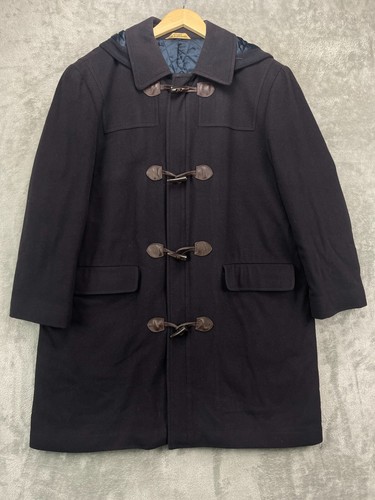 T Harris London Men's Duffel Coat Hooded Size Large Black Wool Full Zip ...
