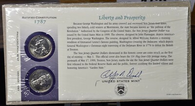 1999-P&D New Jersey State Quarter First Day Of Issue Coin & Stamp Set ...