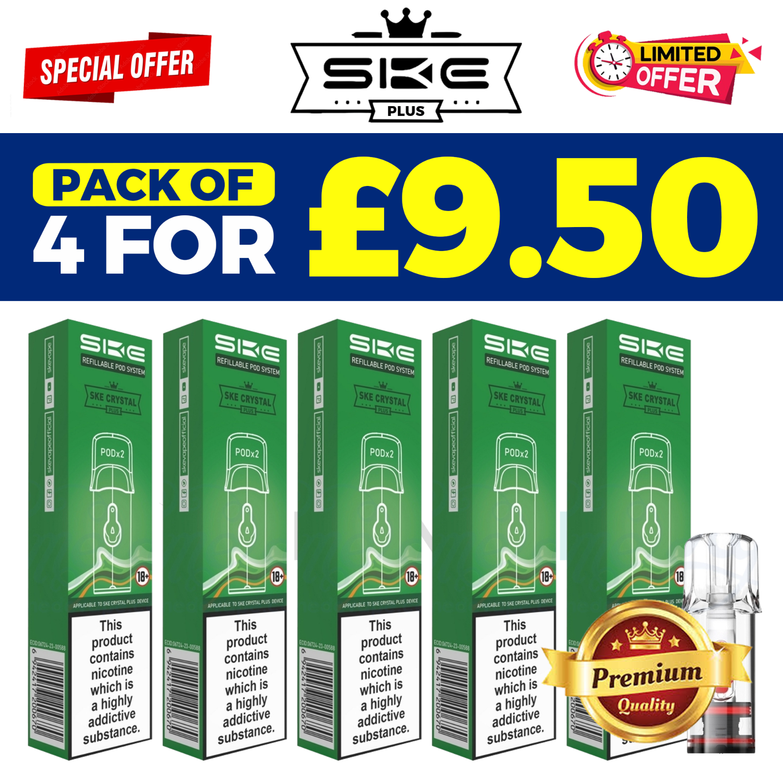 Ske Crystal Refillable Pods | 2ml | SKE Crystal Plus Pods |Replacement ...