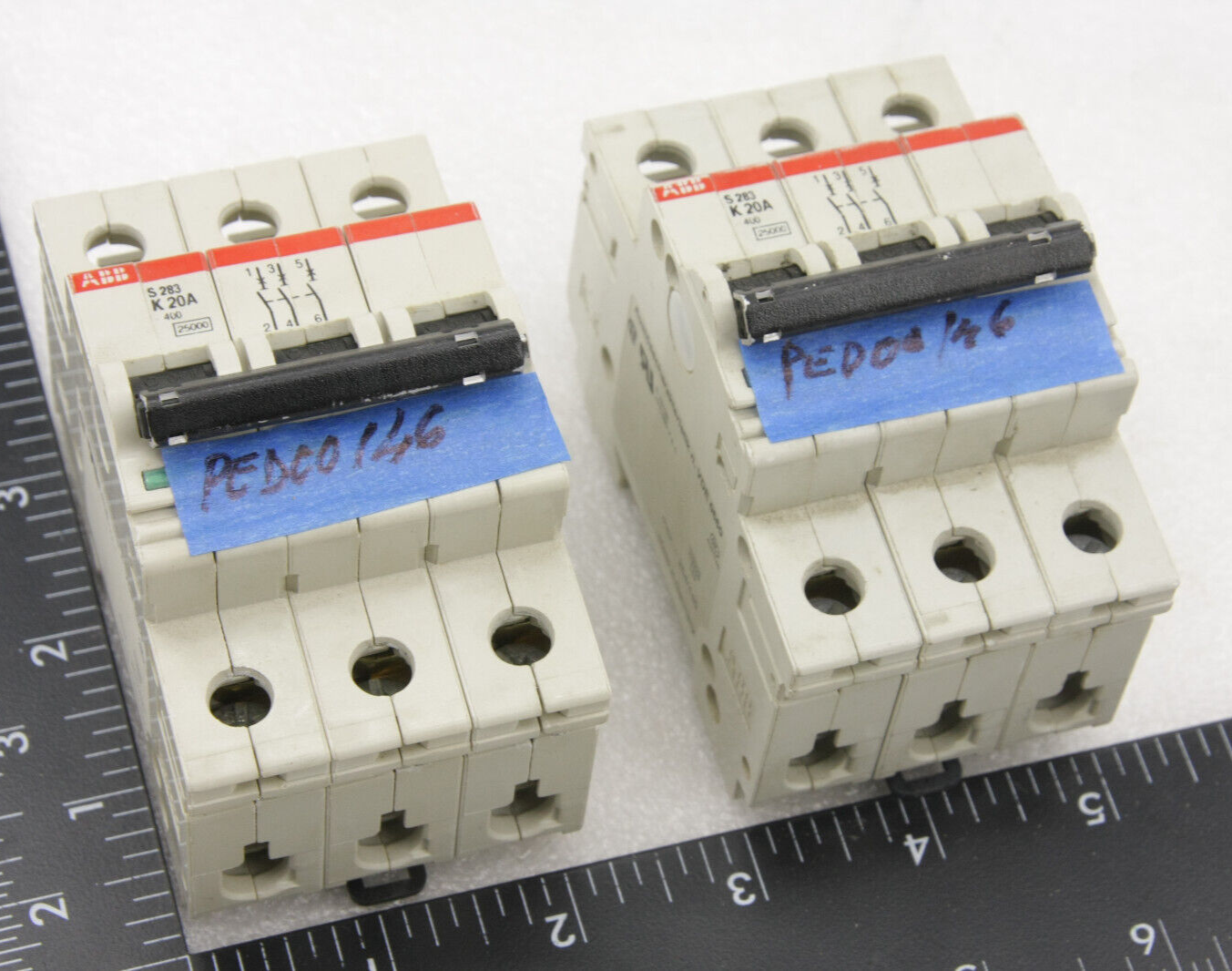 (2) ABB S283 K20A Circuit Breaker 3-Pole 480Y/277V 35mm DIN Rail Mount ...
