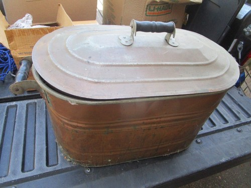 Vintage Primitive Farmhouse Wash Tub Basin W / Lid & Handles Copper ...
