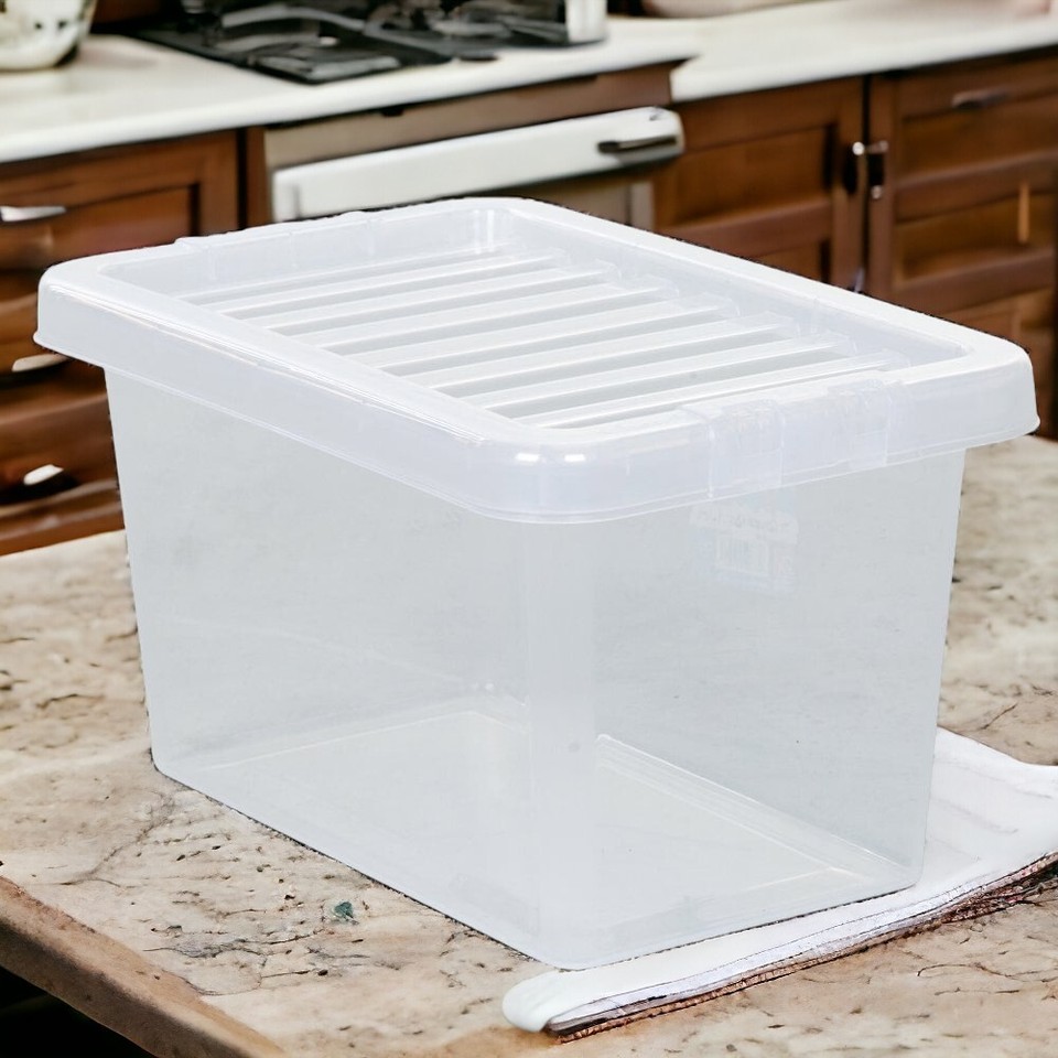 4L-80L Clear Plastic Storage Boxes With Lids Home Office Kitchen ...