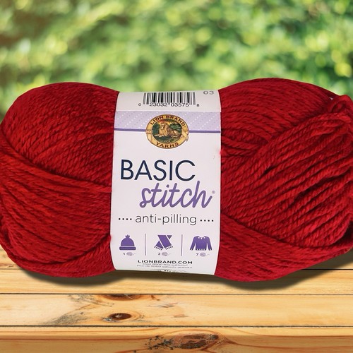 NEW Lion Brand Basic Stitch Anti-Pilling 100% Acrylic Yarn Red Heather ...