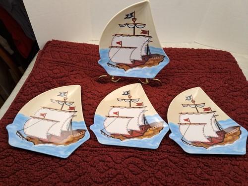Pottery Barn Kids Melamine Pirate Ship Shaped Plates Set Of 4 Pre-owned ...